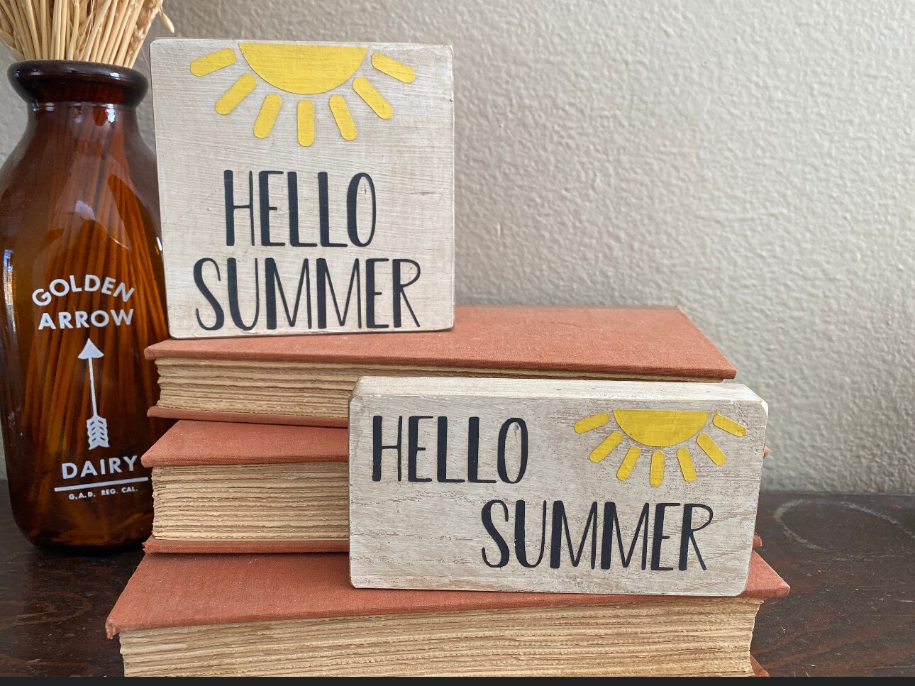 Hello Summer wood block, Summer wood block, small summer wood sign ...