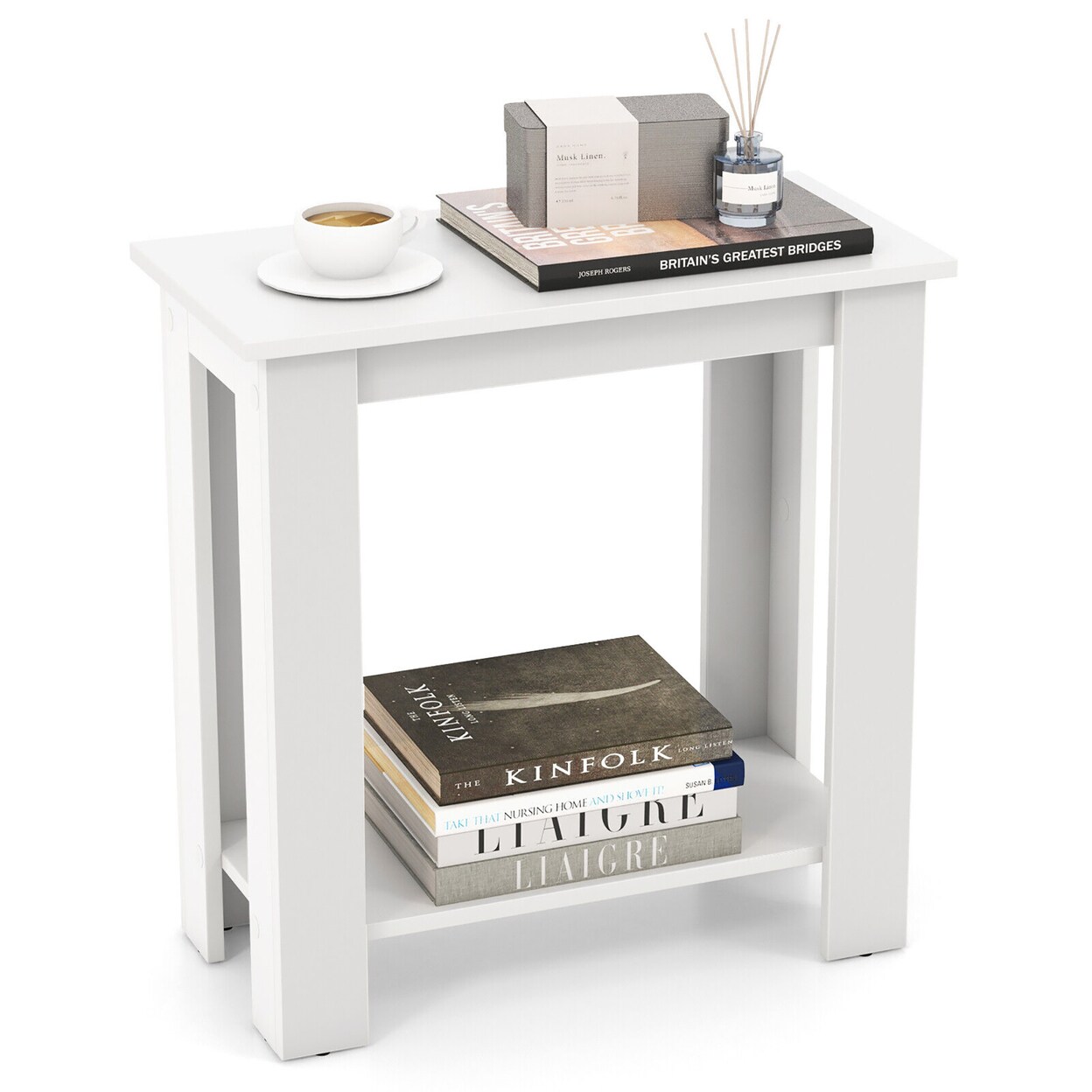 2-Tier End Table Modern Sofa Bedside Table Compact Nightstand With ...