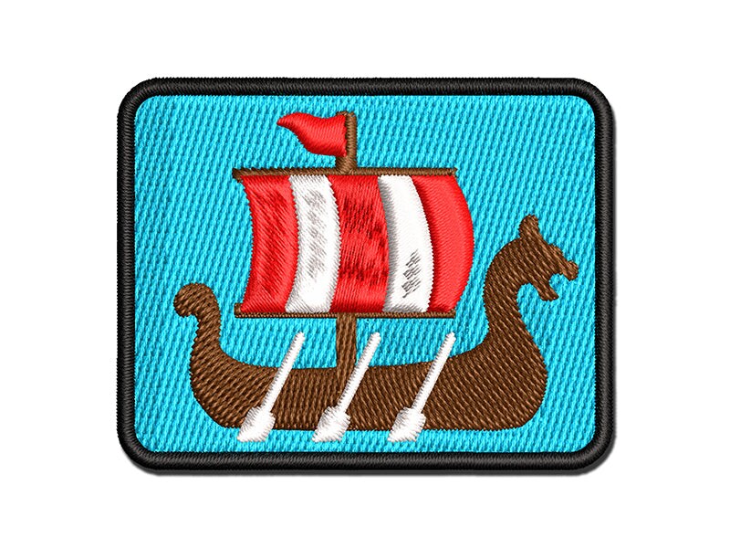 Viking Dragon Headed Longboat Ship with Sails Multi-Color Embroidered ...