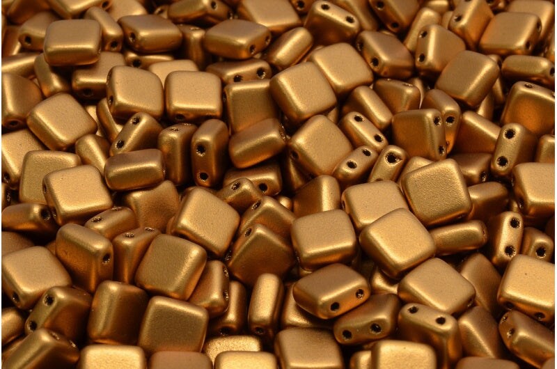 6mm Square Glass Czech Two Hole Tile Bead, Bronze Gold Matte | Michaels