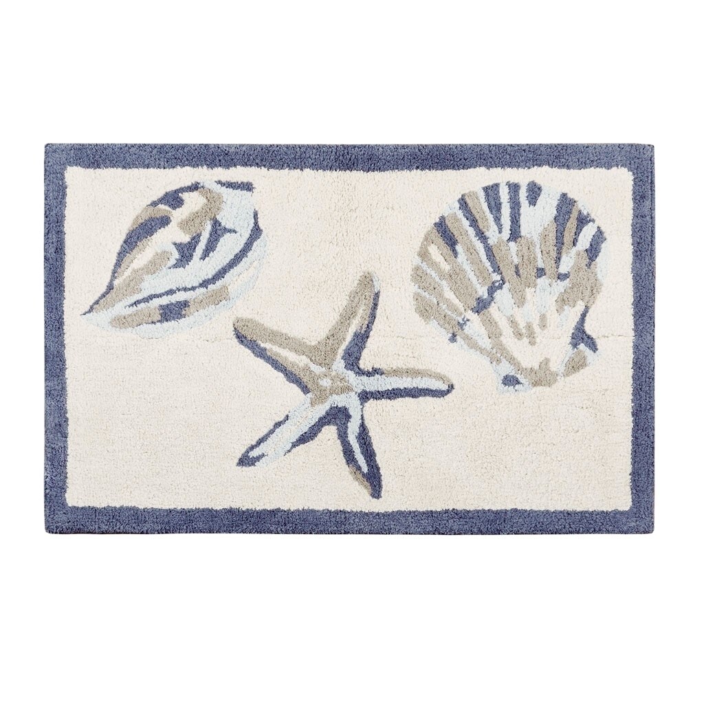 Gracie Mills Villanueva Coastal Reversible High Pile Cotton Bath Rug ...