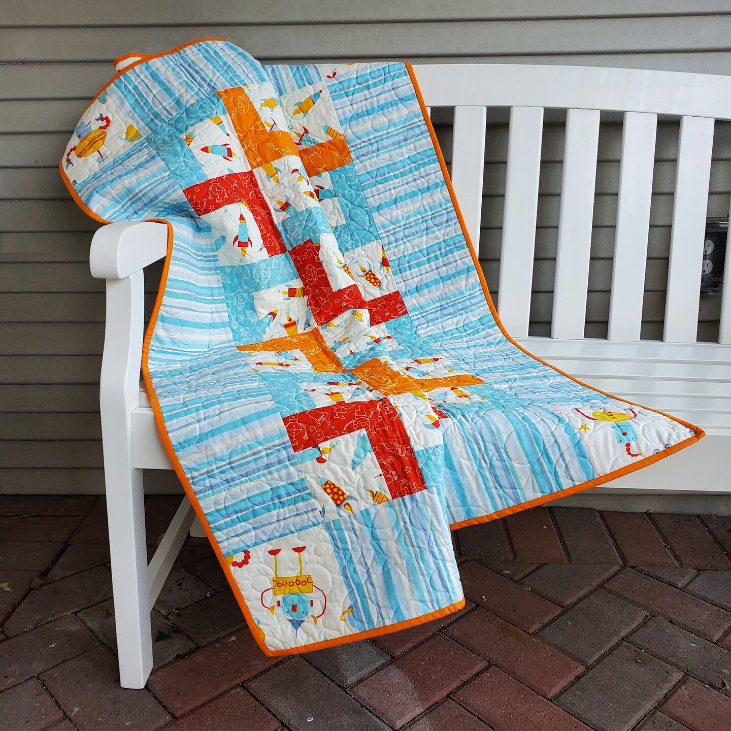 Handmade Patchwork Quilt, Rocket Ships and Robots | MakerPlace by Michaels