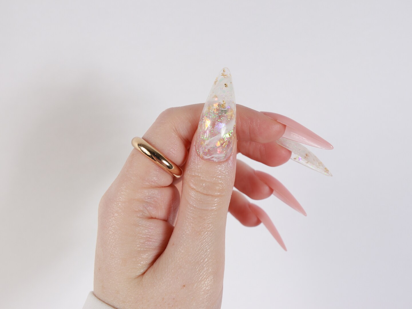 Handmade Press on Nails | Encapsulated Glitters Hard Gel Press on Nails Smoky Marble Nail Art ...