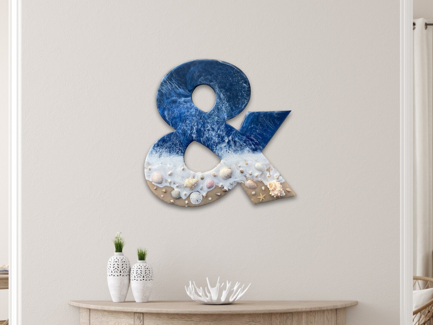12" Beach Themed Monogram Letter Art, Initial Number Symbol Coastal ...
