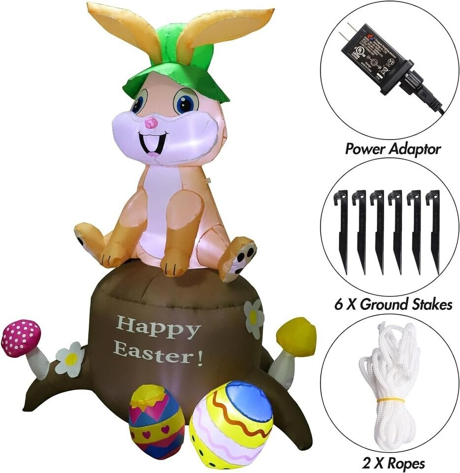 Easter Inflatable Bunny with LED Lights, Lighted Blow up Bunny with ...