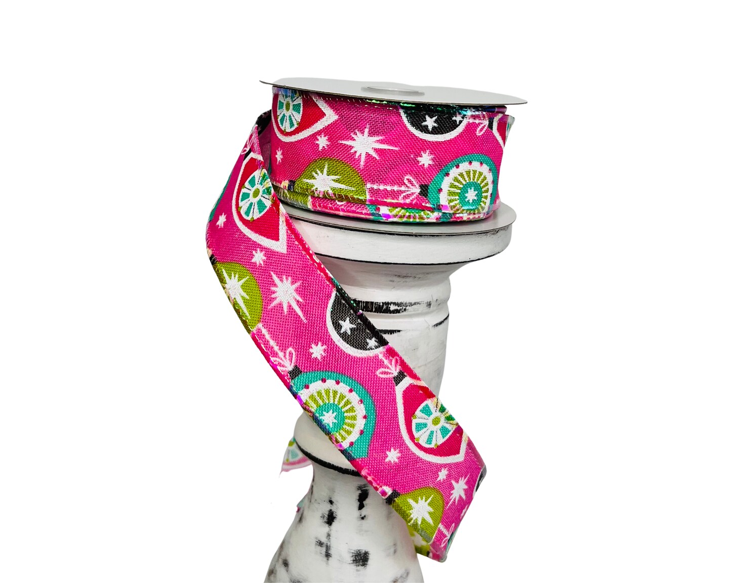 1.5"x10YD Pink Linen/Grey Retro Ornaments Wired Ribbon - Vintage Charm ...