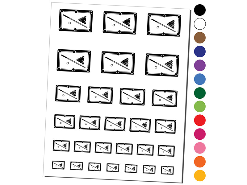 Billiard Pool Table Temporary Tattoo Water Resistant Fake Body Art Set ...