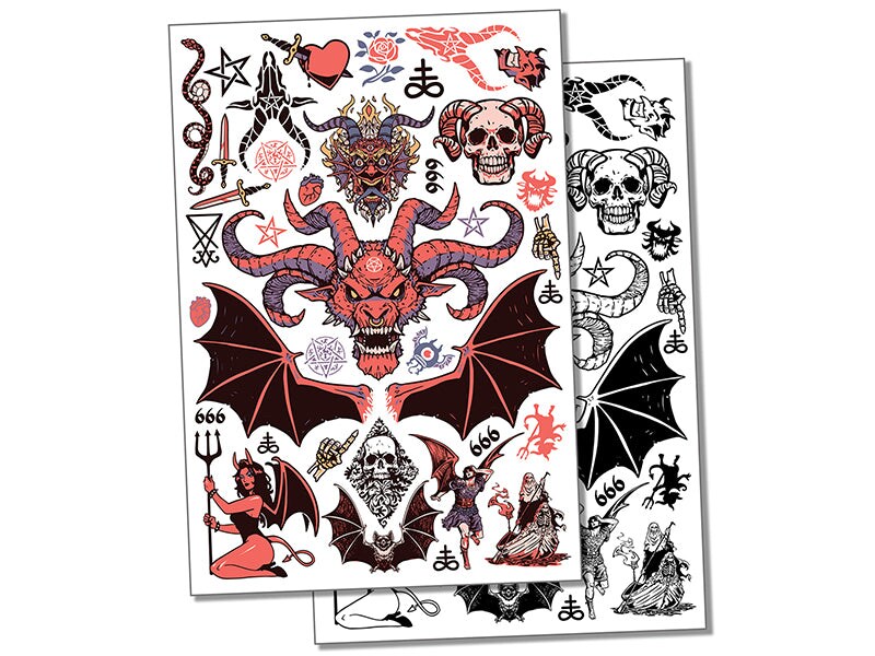 Evil Demons Devils Satanic Halloween Temporary Tattoo Water Resistant ...