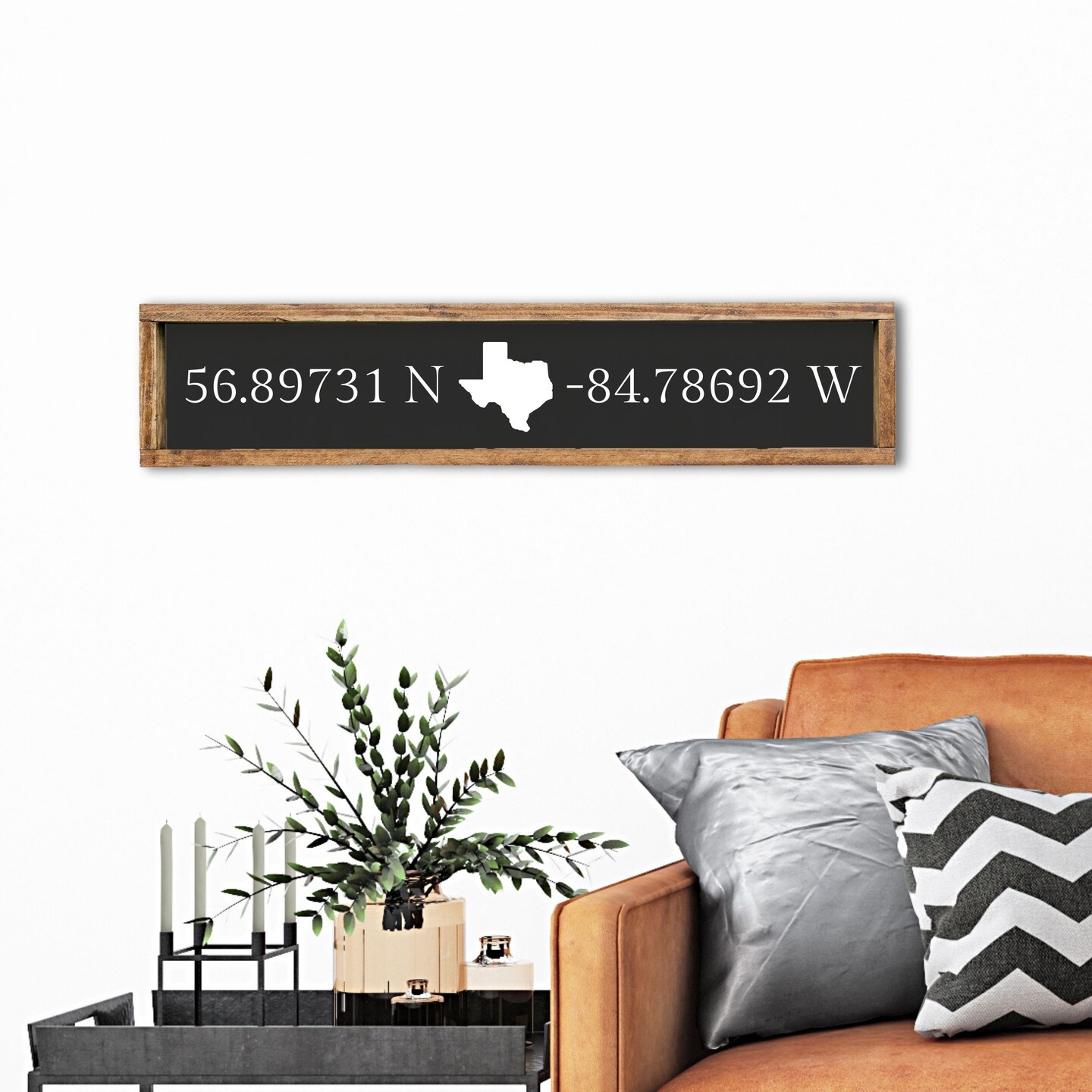 Coordinates and State Framed Long Wood Sign, Latitude and Longitude ...