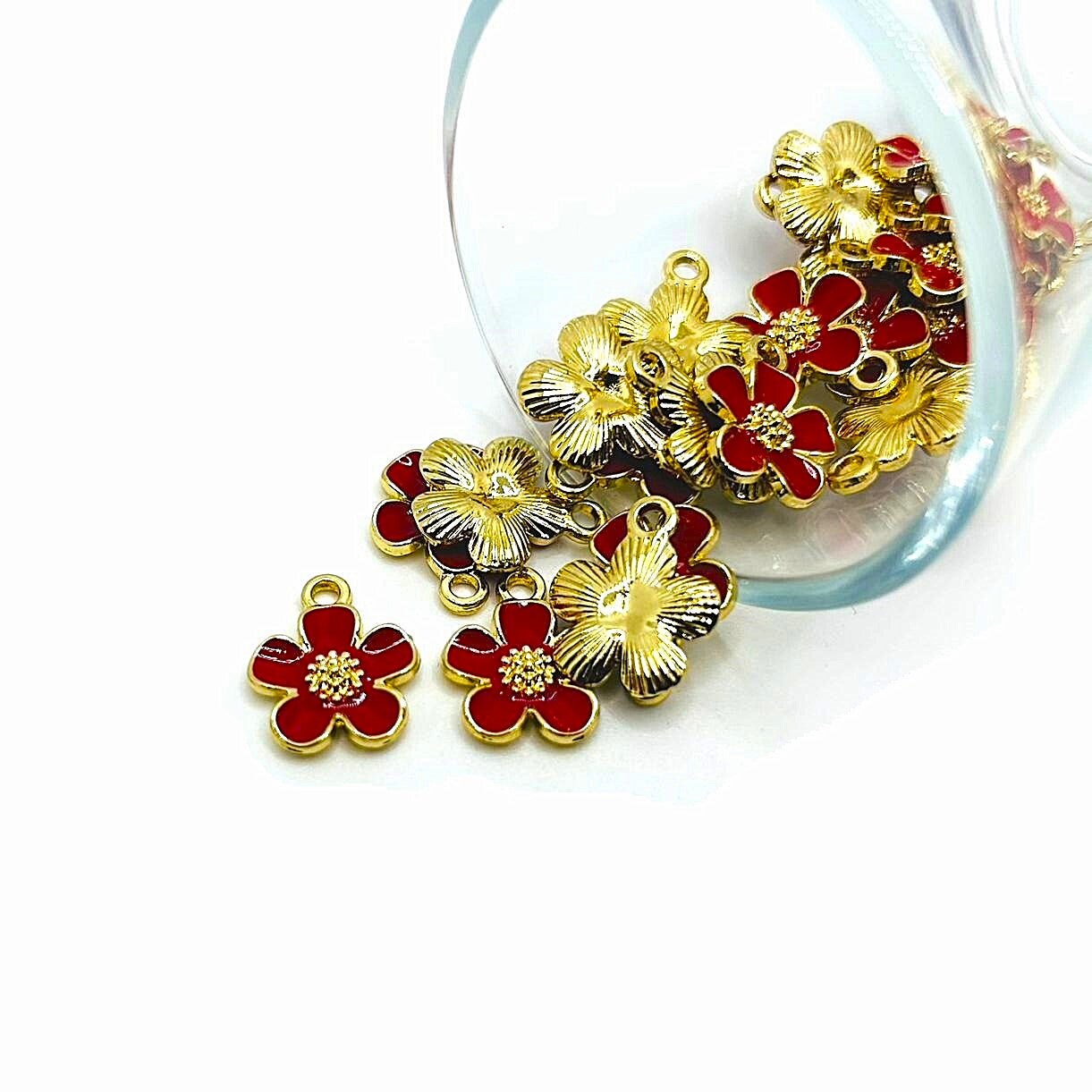 4, 20 or 50 Pieces: Red and Gold Flower Charms | Michaels