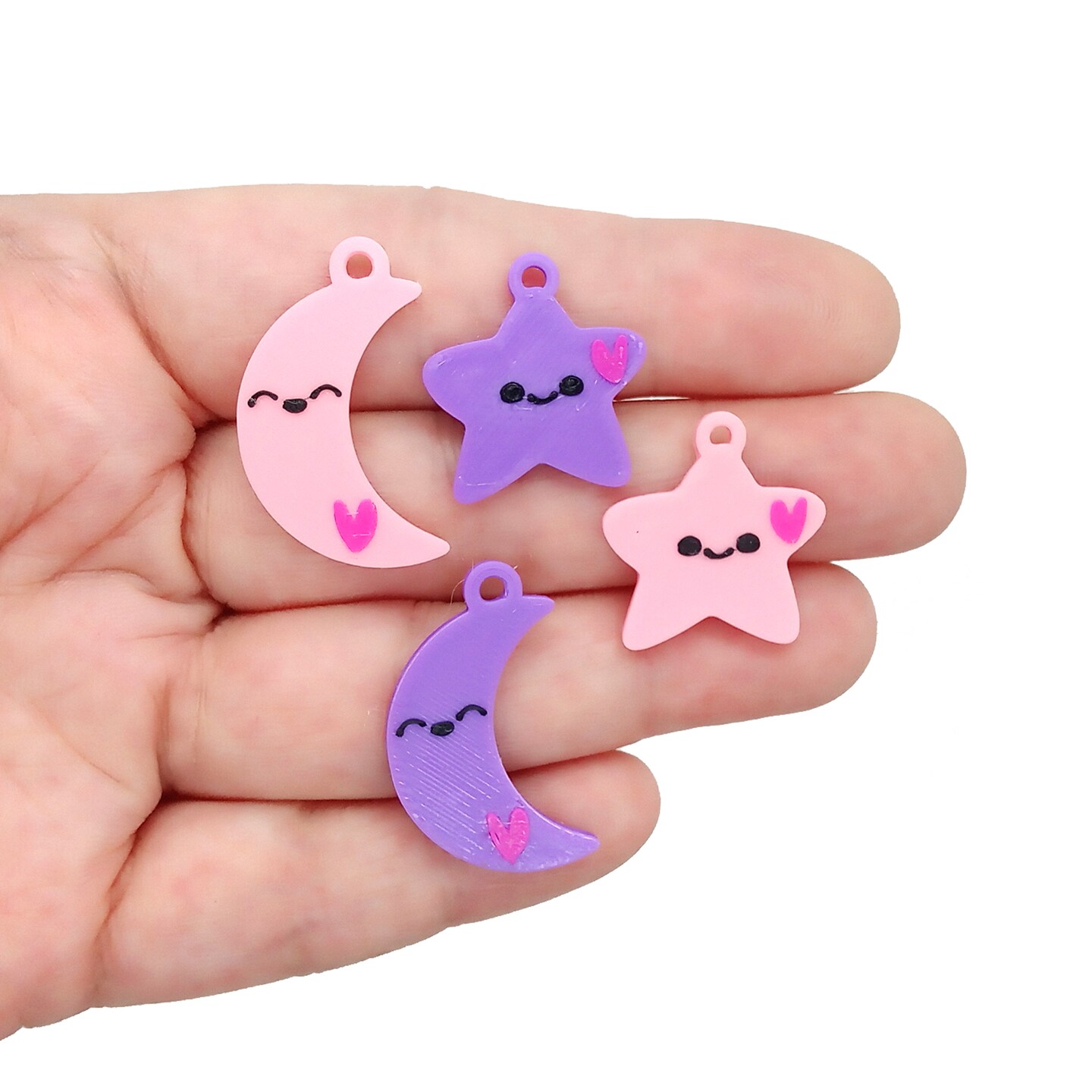8 Kawaii Star & Moon Charms, 4 Pairs of Cute Pink & Purple Earring ...