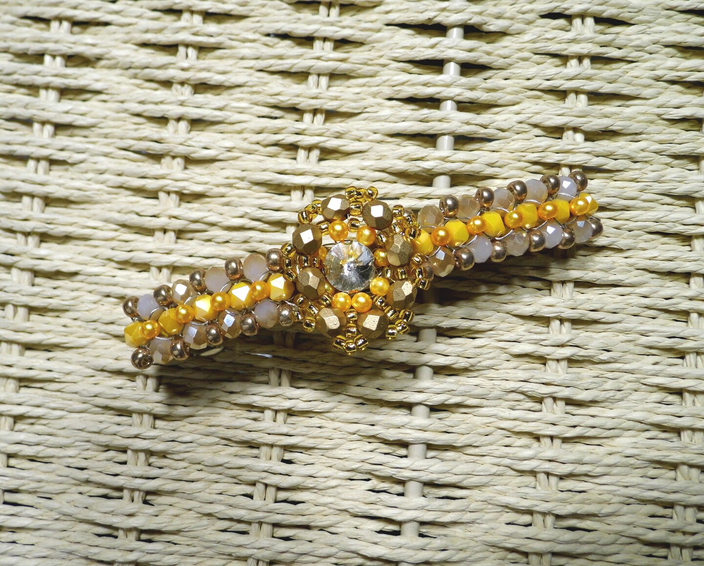 Hand-Wired Beaded Barrette - Stunning Gold Crystal Accents with ...