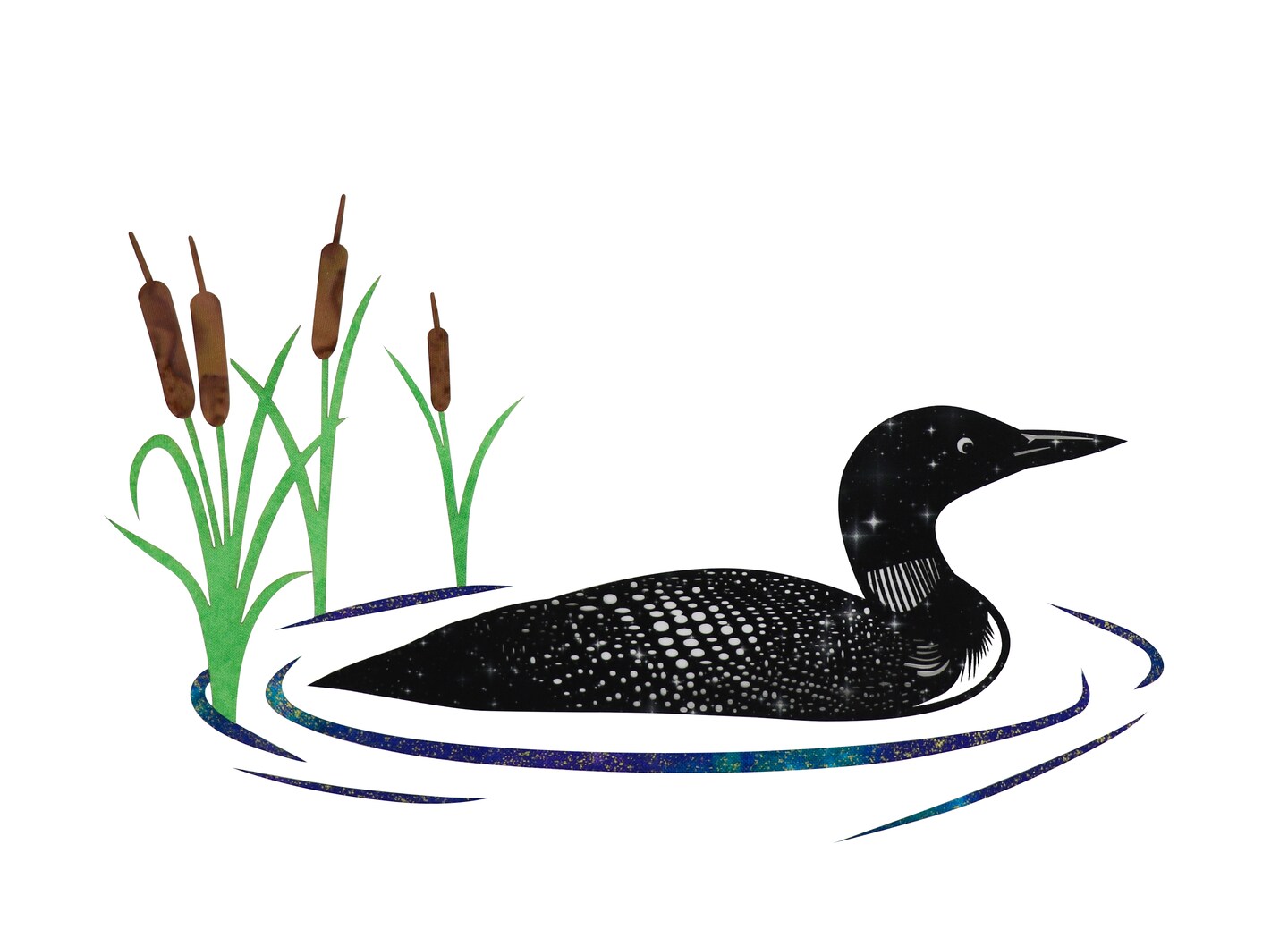 Laser Cut Fusible Fabric Appliques - Loon Scene with Cattails and Water ...