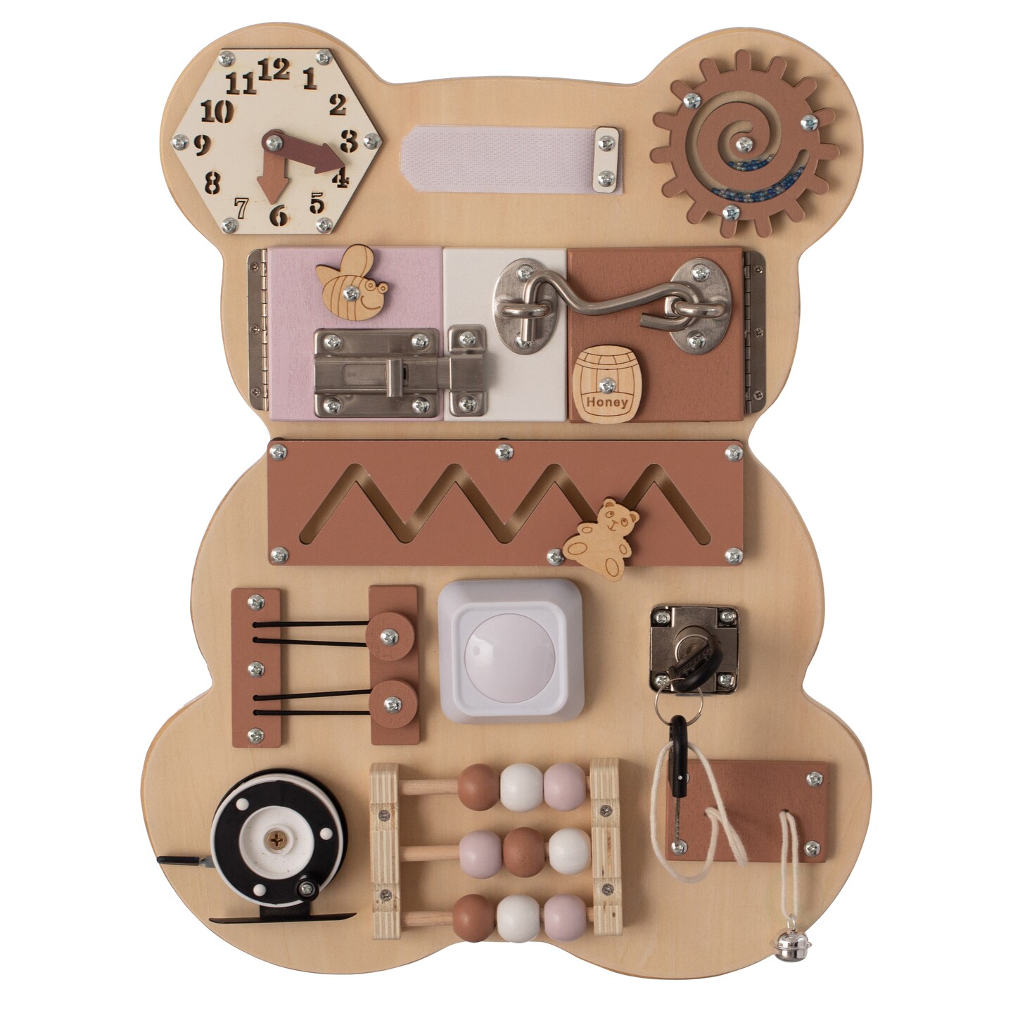 Wooden Bear Shaped Sensory Learning Busy Board For Toddlers 11.75In ...