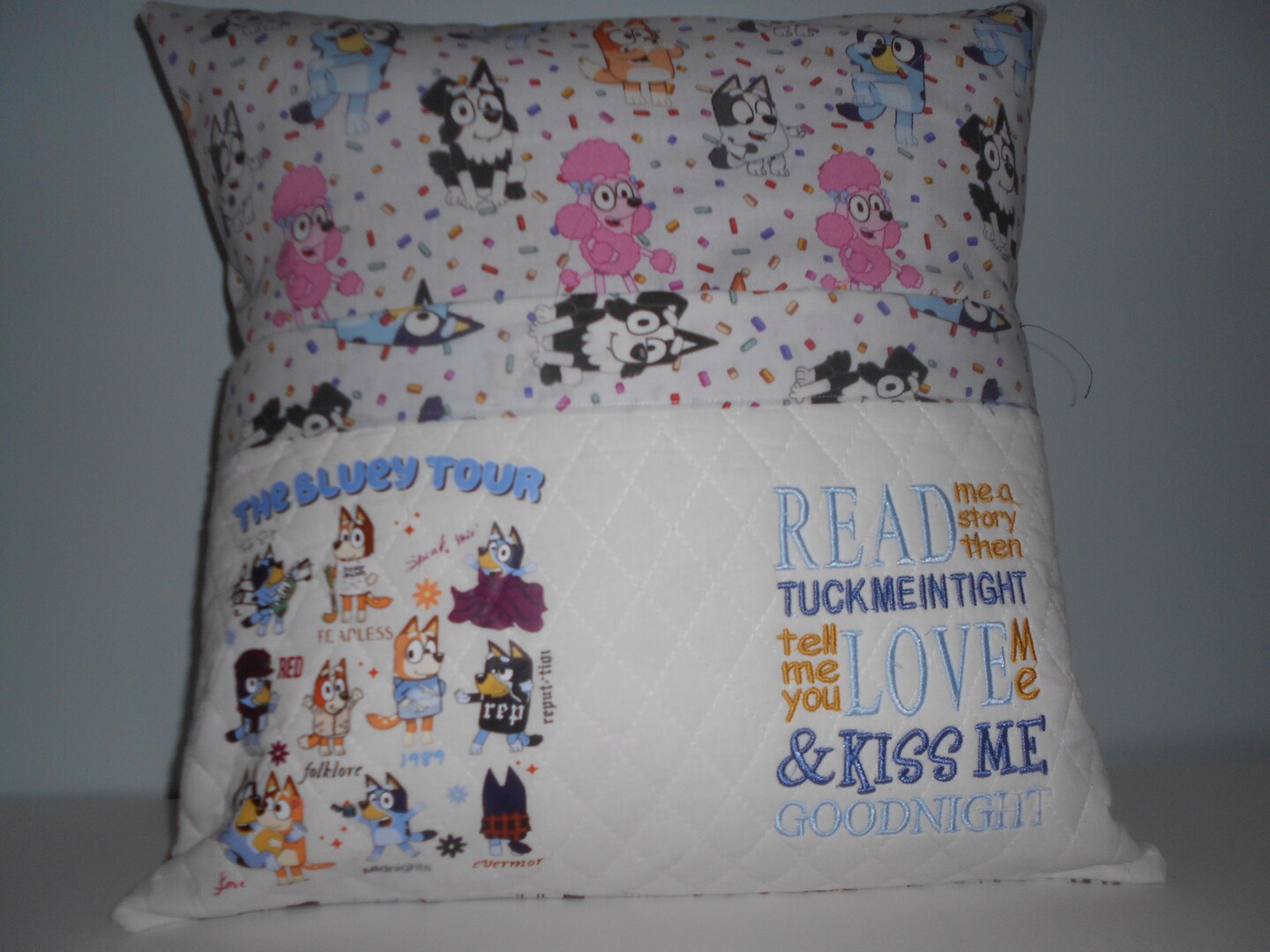 Copy-Bluey reading Pocket Pillow, Book Buddy, Child's Gift | MakerPlace ...