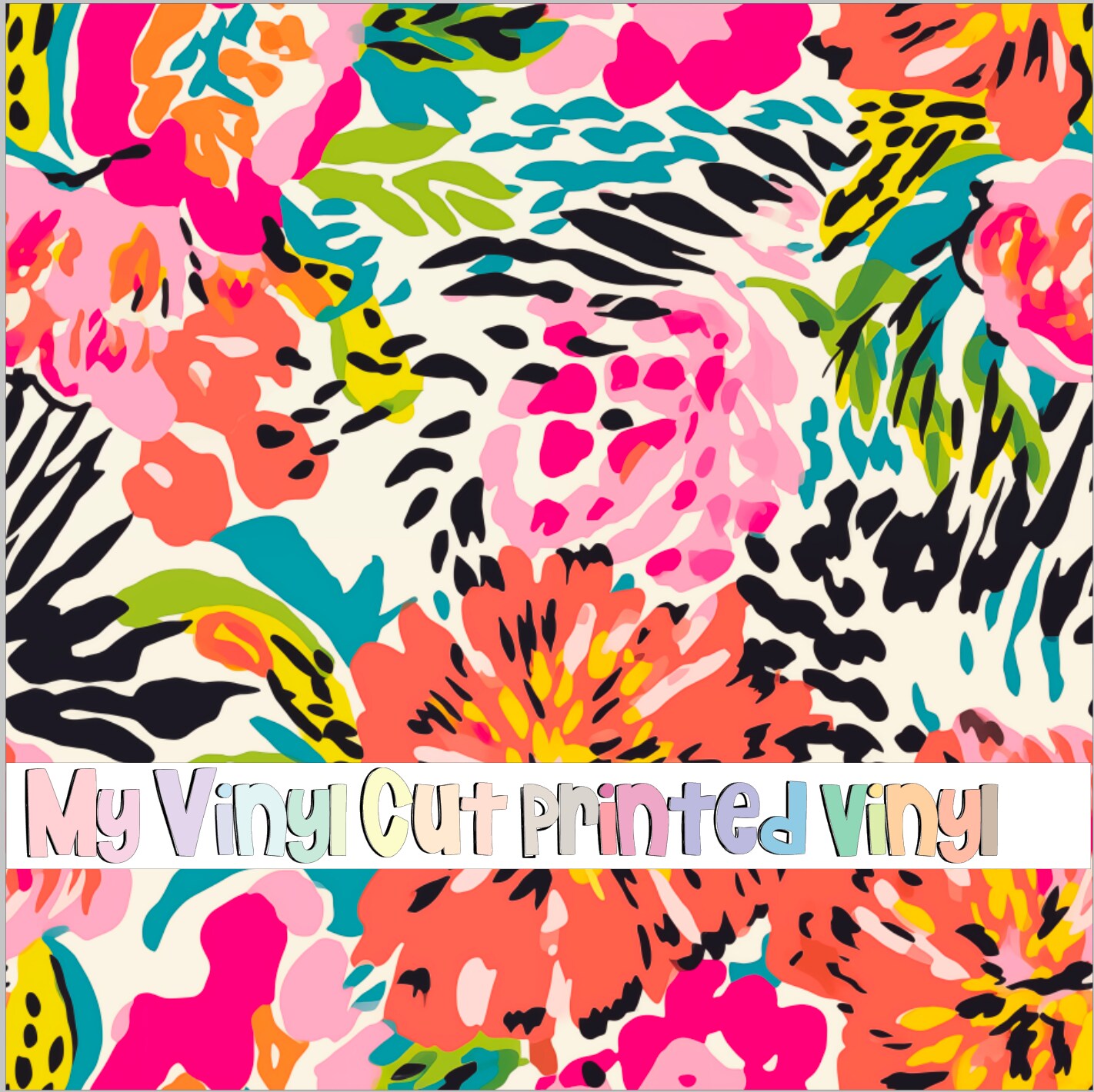 12 x 12 inch Sheet of Printed Vinyl or HTV in the Animal Print Floral i ...