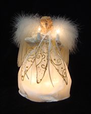 KSA 9" Ivory and Gold Angel with Feather Wings Christmas Tree Topper ...