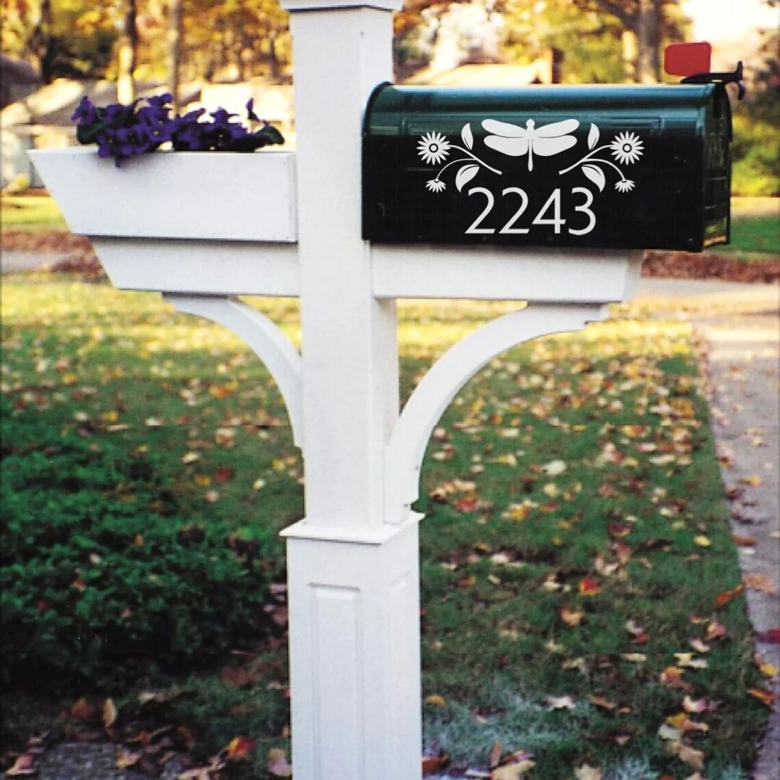 Dragonfly and Flowers Mailbox Vinyl Decal with Custom House Address ...