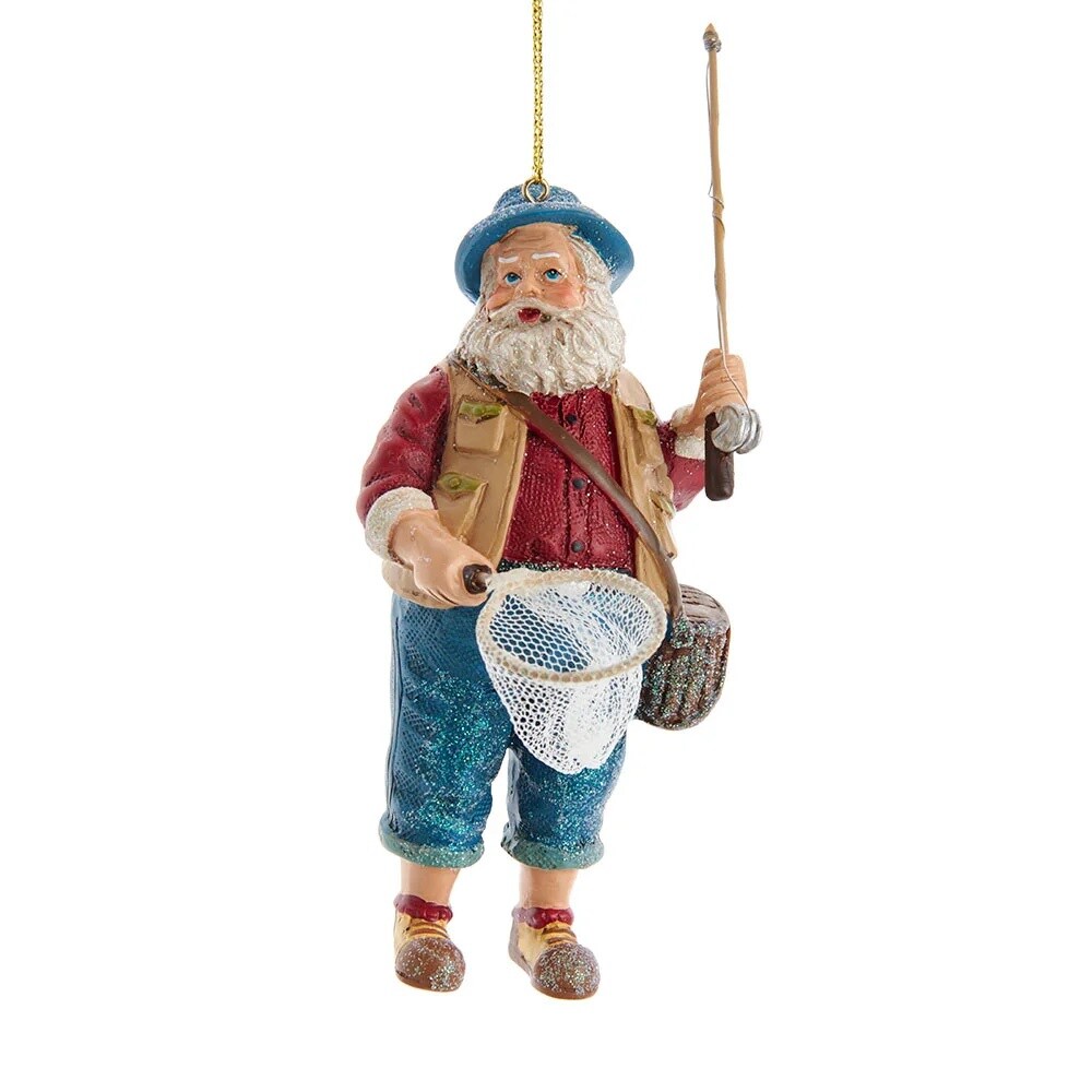KSA Pack of 12 Red and Blue Fishing Santa with Rod and Net Christmas ...