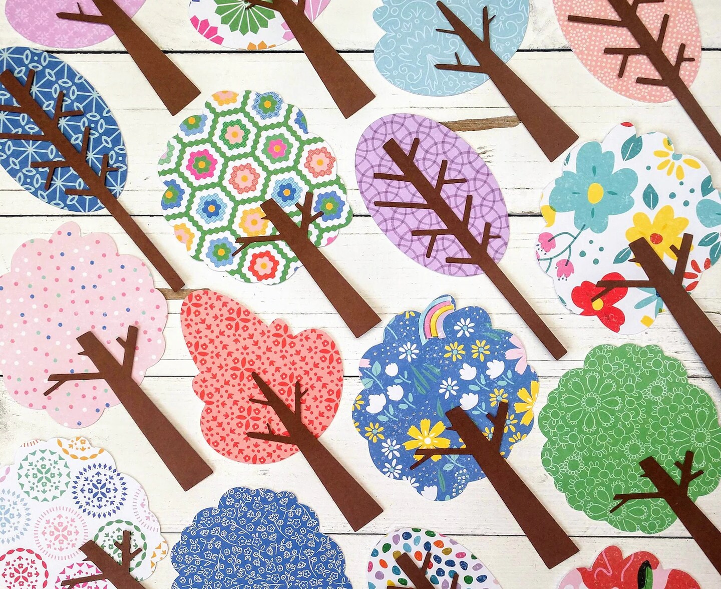 Brightly-Colored Tree Die Cuts, Cutouts for Banners, Bulletin Boards ...