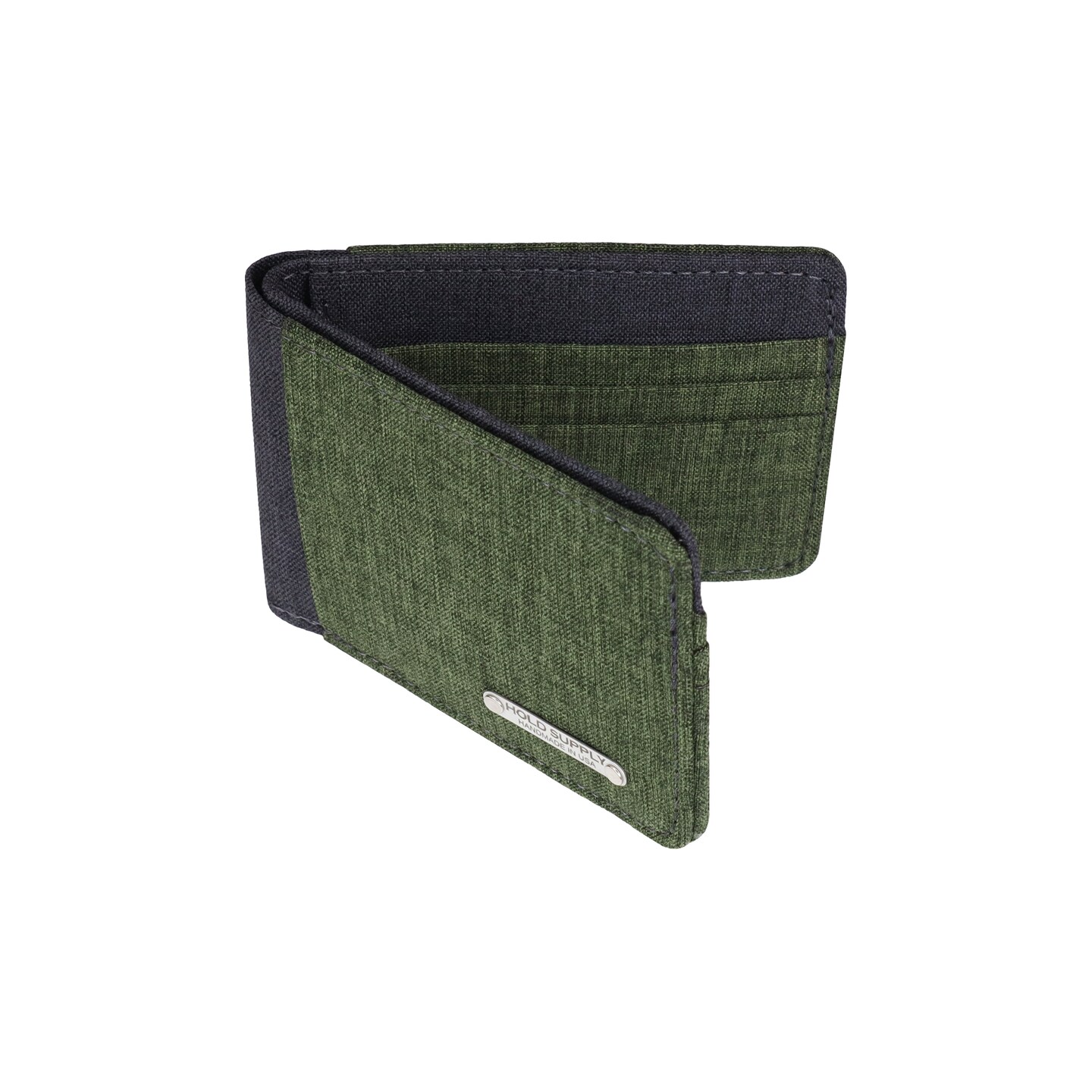 Mens Green and Gray Polyester Poplin Fabric Bifold Wallet, Canvas Vegan ...