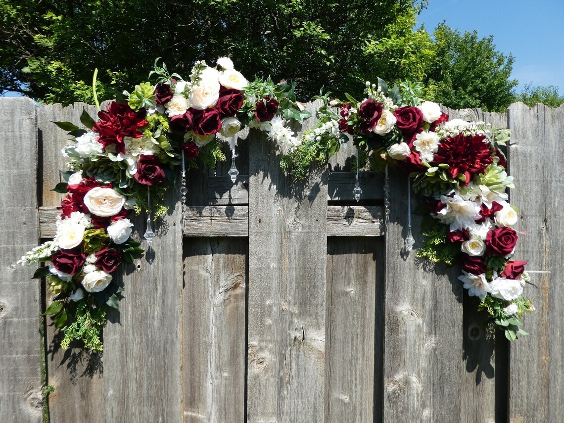 Wedding Arch Corner swags, Burgundy and Ivory with Succulents, set of 2 ...