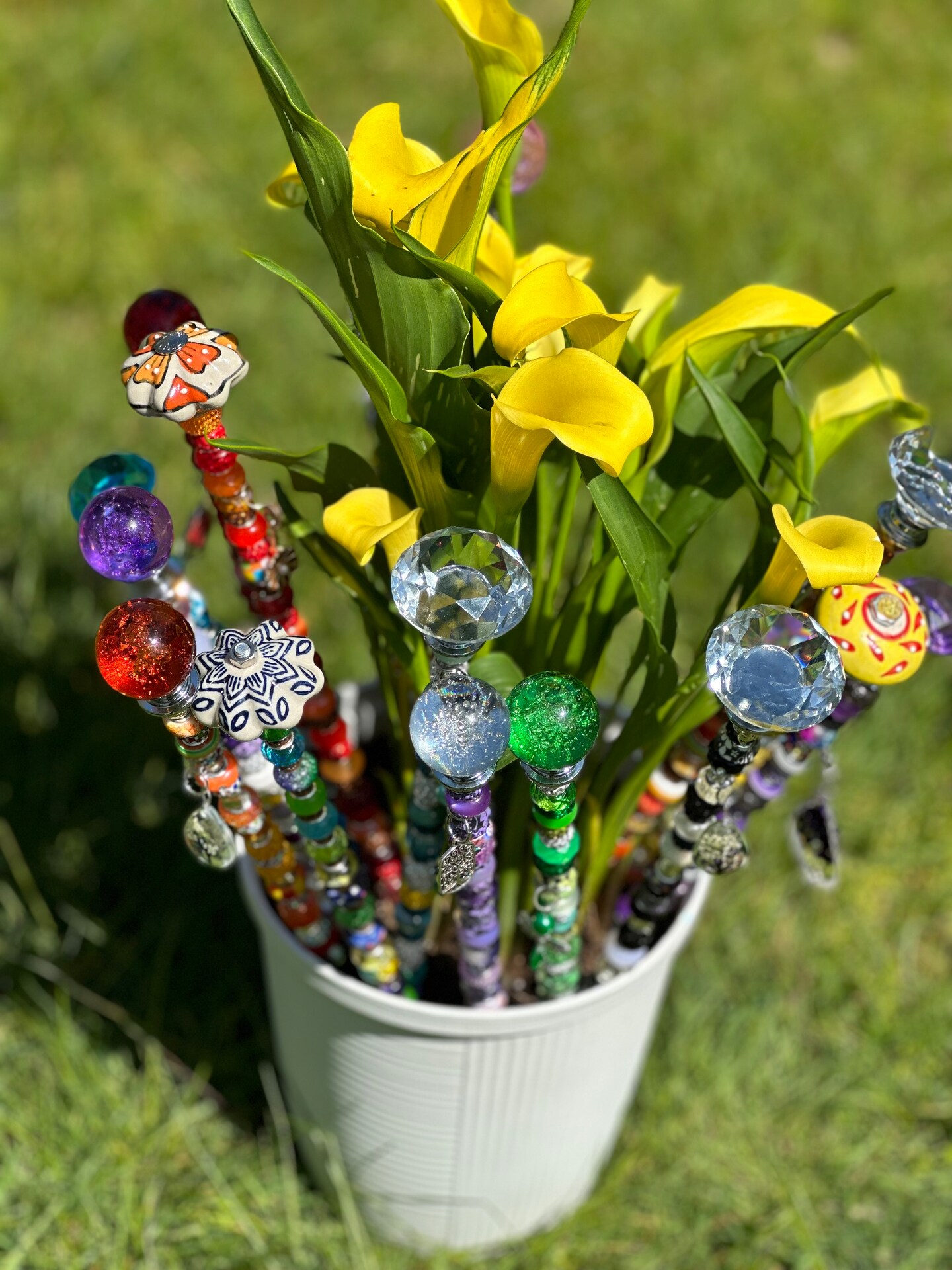 12 Inch Large Garden wand stake, beaded Garden stake, Gift for her, Sun ...