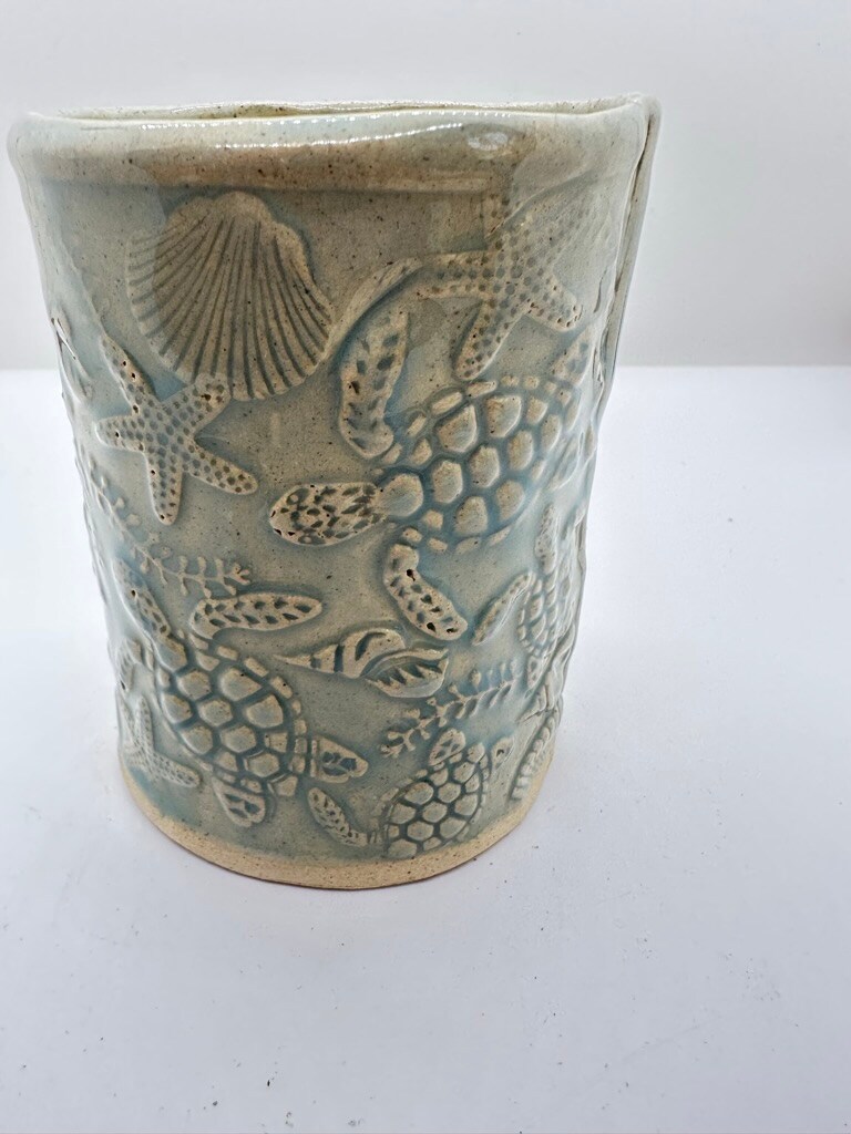 Handcrafted Ceramic Planter with Turtles, Starfish and Shells ...
