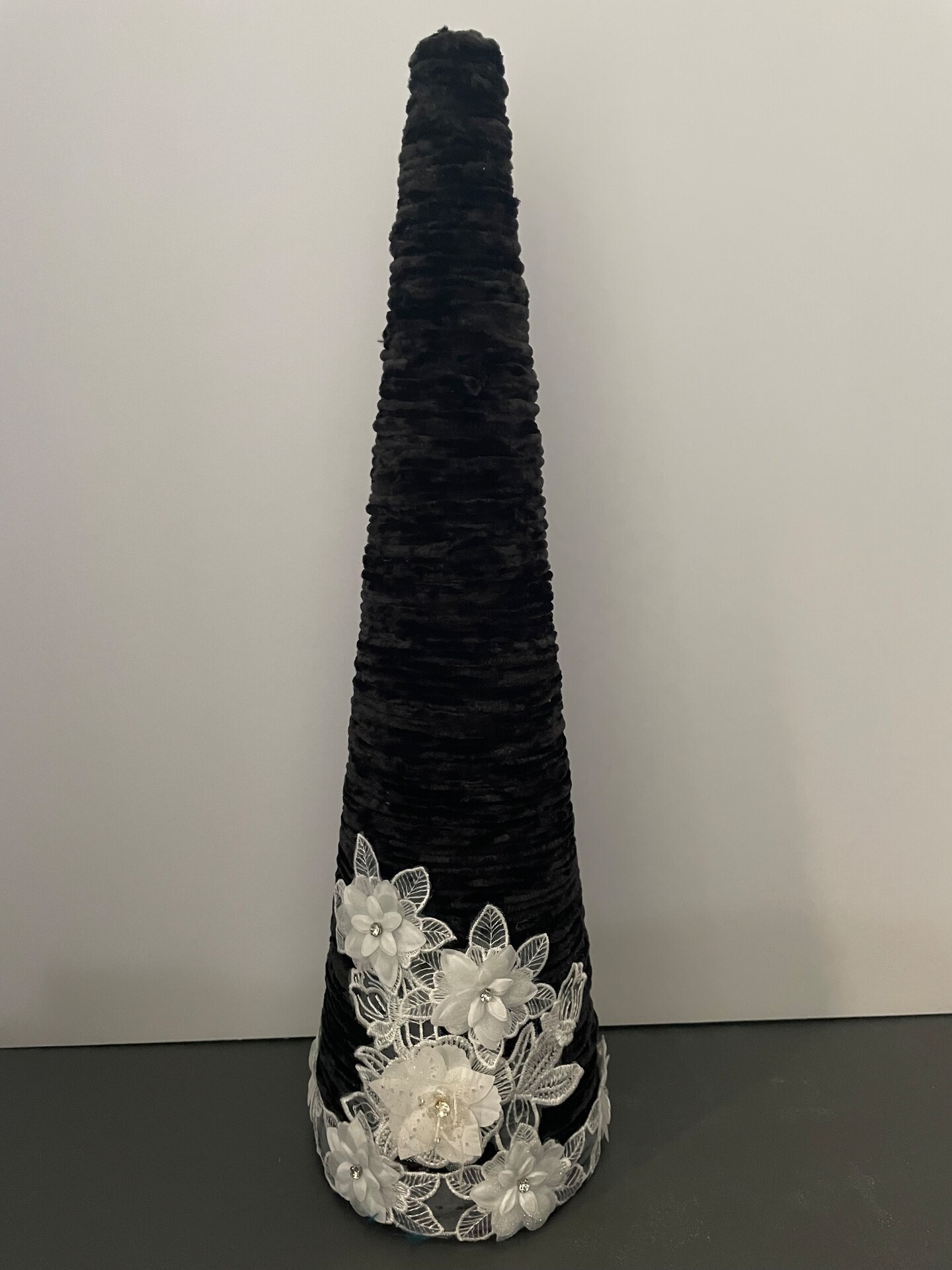 Large Black Velvet Tree With Lace White Flowers | MakerPlace by Michaels