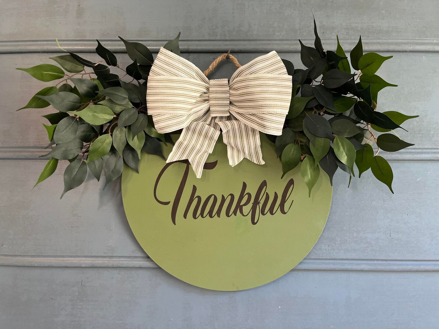 15" Moss "Thankful" Door Hanger Round Door Sign | MakerPlace by Michaels