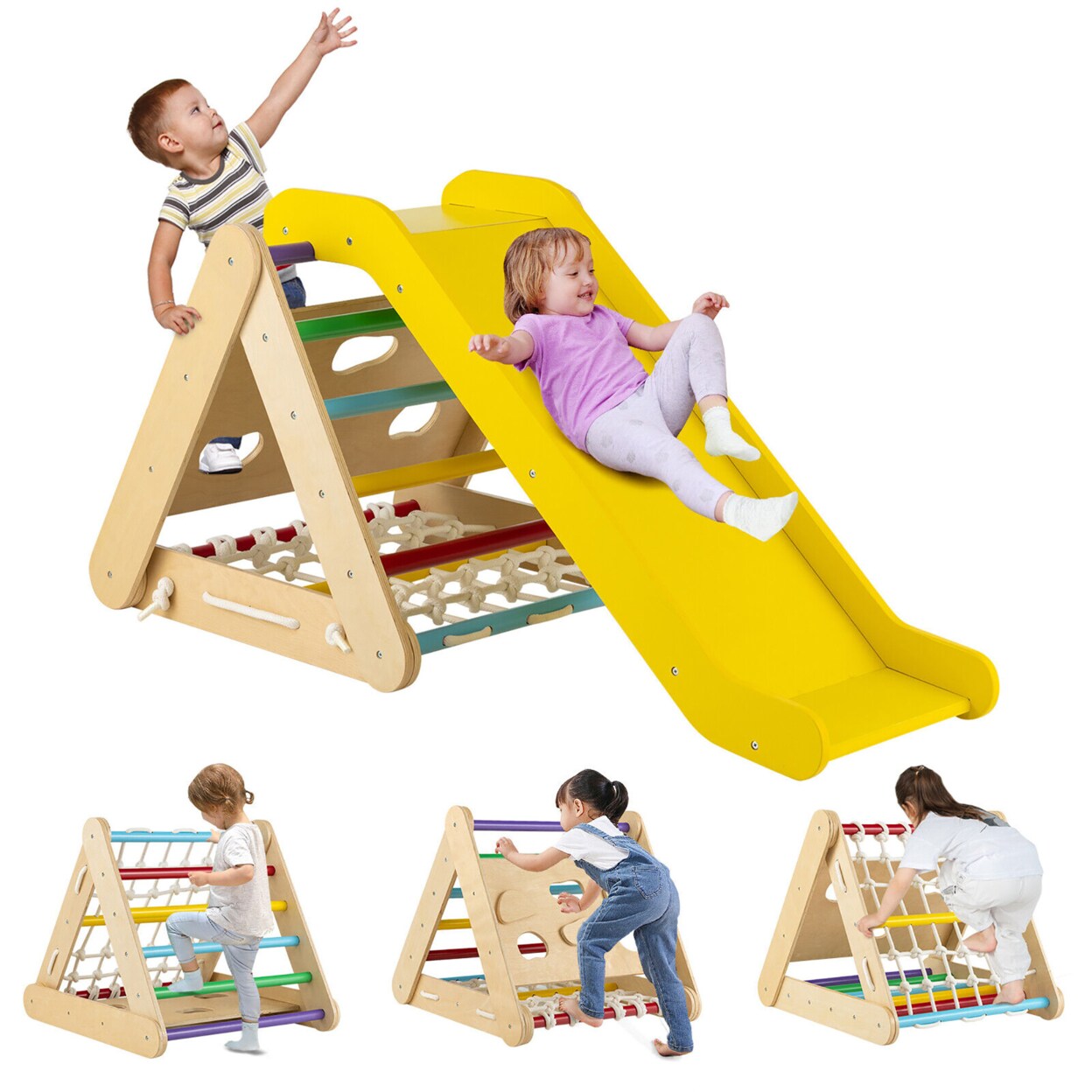 4 In 1 Wooden Climbing Triangle Set Triangle Climber W/ Ramp | Michaels