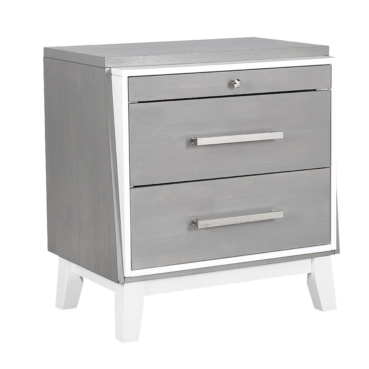 Saltoro Sherpi 28 Inch High Profile Wood Nightstand with 2 Drawers and Pull Out Tray, Light Gray ...
