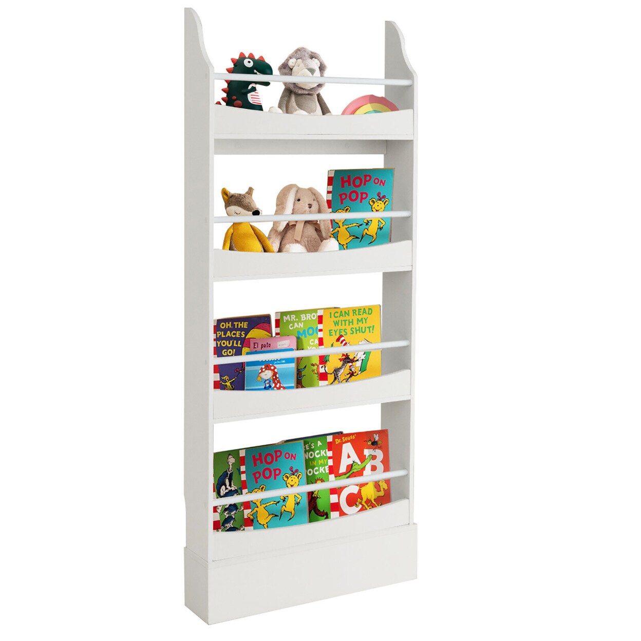 4-Tier Kids Bookshelf Toy Storage Bookcase Rack Wall W/ Anti-Toppling ...