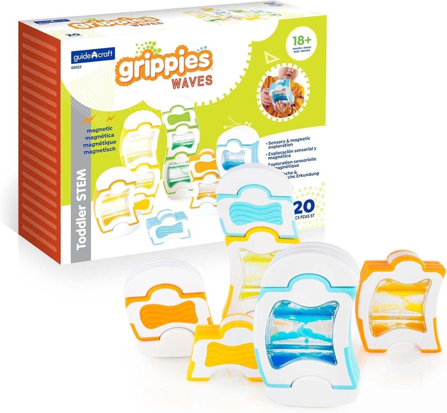 Grippies Waves - 20 Piece Set: STEM Magnetic Building Set for Toddlers ...