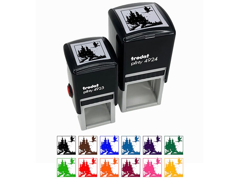 Dragon Flying Over Medieval Castle Self-Inking Rubber Stamp Ink Stamper ...