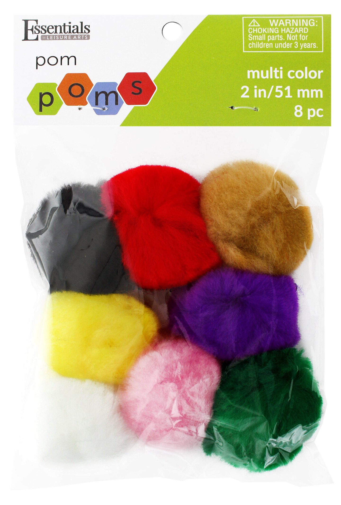 Essentials by Leisure Arts Pom Poms, Multi-Colored -2", 8 Pieces per ...
