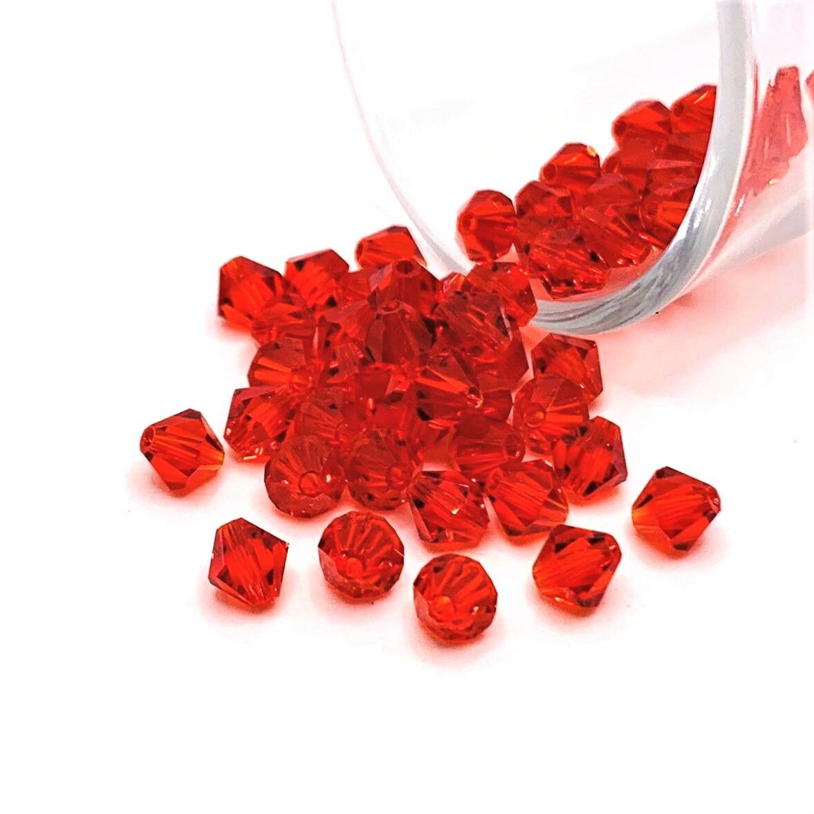 4, 20 or 50 Pieces: 6 mm Bicone Bright Red Imitation Crystal January ...