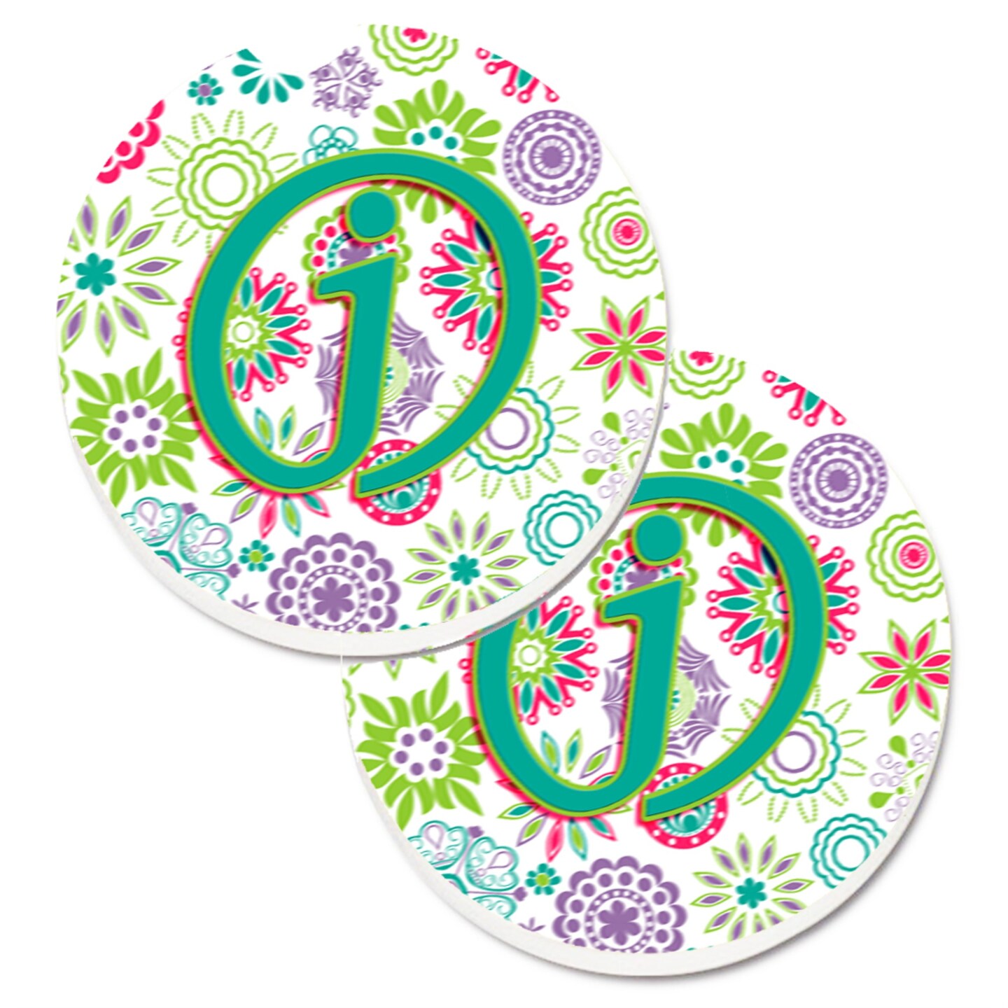 "Caroline's Treasures Letter J Flowers Pink Teal green Initial Set of 2 ...