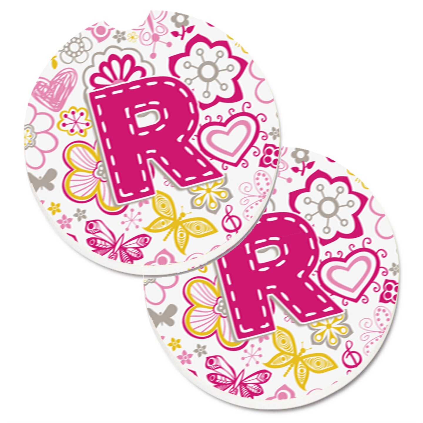 "Caroline's Treasures Letter R Flowers & Butterflies pink Set of 2 Cup ...