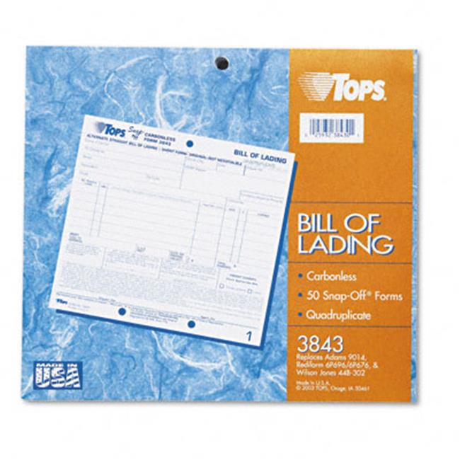 Tops 3843 Bill of Lading 8-1/2 x 7 Carbonless 4-Part 50 Loose Form Sets ...