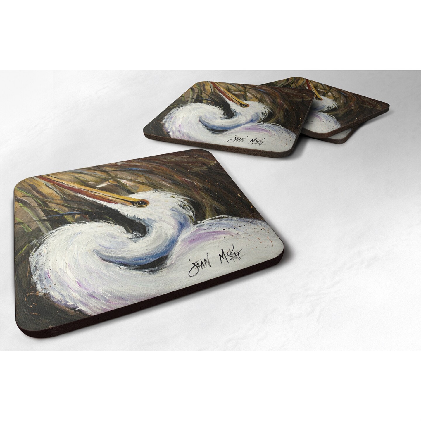 "Caroline's Treasures JMK1214FC White Egret Foam Coaster (Set of 4), 3. ...