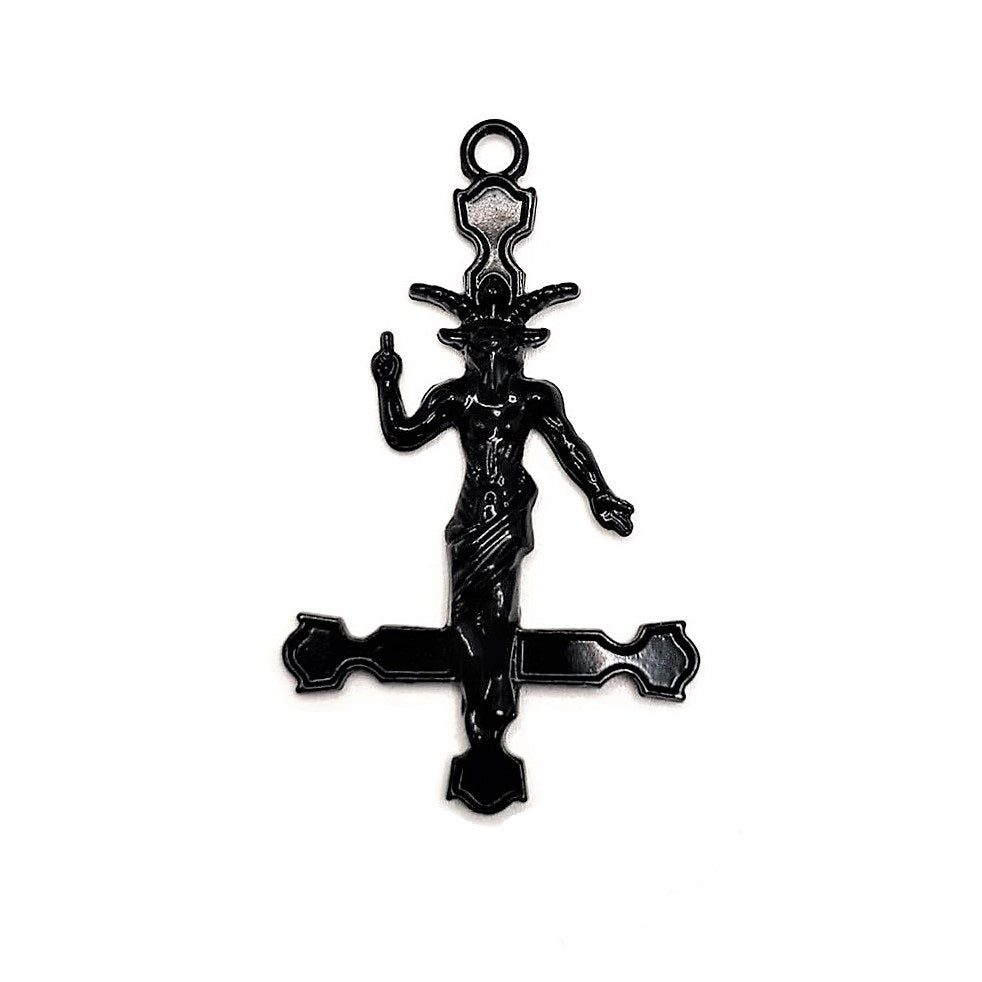 1, 4 or 20 Pieces: Black Enamel Inverted Cross Pendant with Baphomet ...