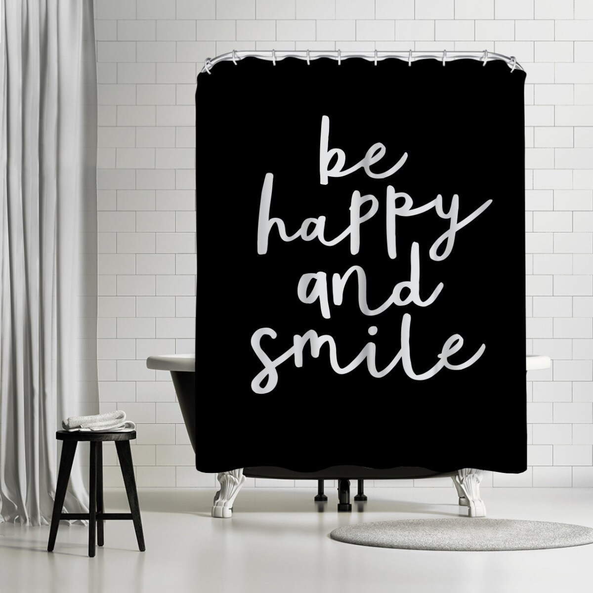 Be Happy And Smile Black by Motivated Type Shower Curtain 71" x 74 ...
