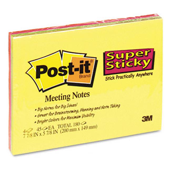 3M 6845SSP Super Sticky Large Format Notes 8x6 Four Colors Four 45 ...