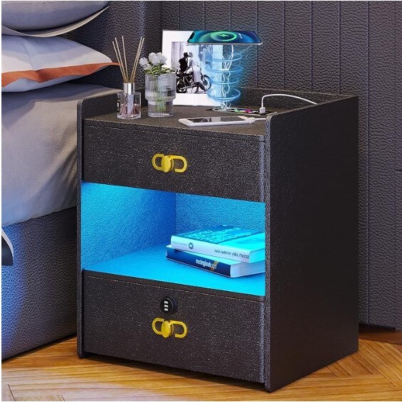 RGB LED Nightstand with Auto Sensor, Smart Bedside Tables with 3 ...