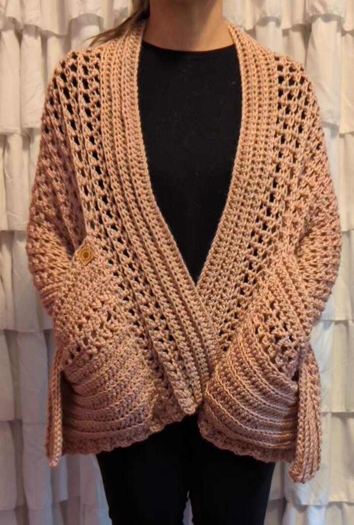 Crocheted Shawl with Pockets - Pink | MakerPlace by Michaels