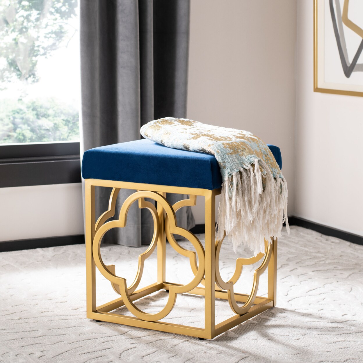 Navy gold ottoman store