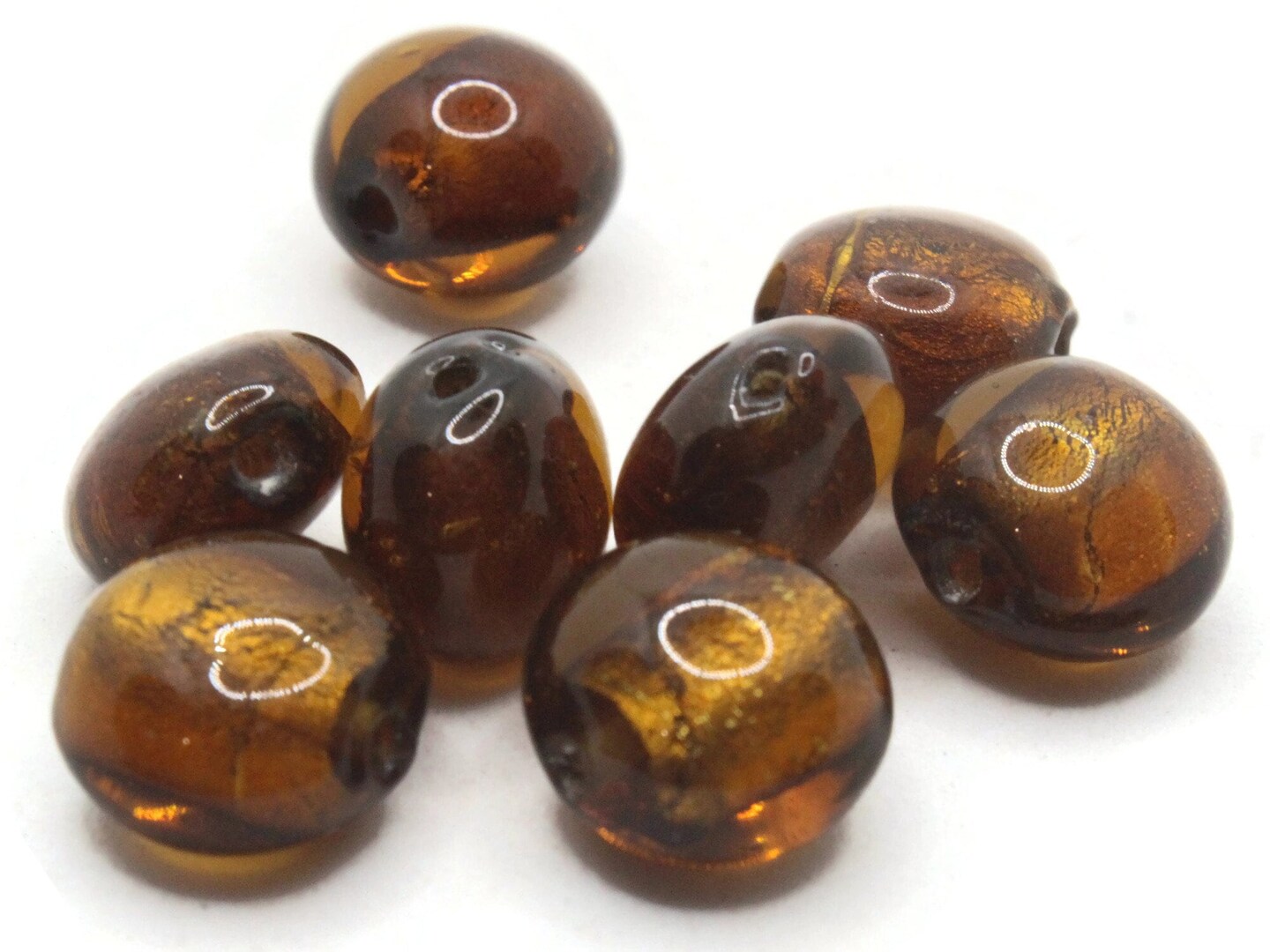 8 12mm Brown Lampwork Glass Puffed Coin Beads | Michaels