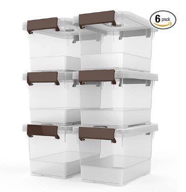 6 Pack Storage Organiser Bins with Latching Handle and Lids, 3.5 Quart ...