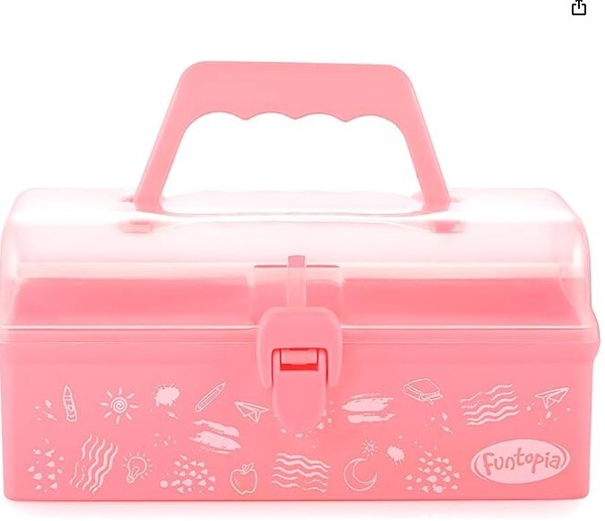 Pink Plastic Art Box for Kids, Multi-Purpose Portable Storage Box ...